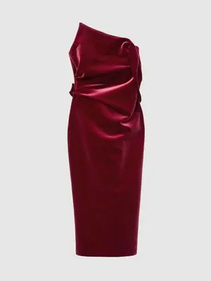 REISS Dasha Petite Velvet Structu Strapless Midi Dress
