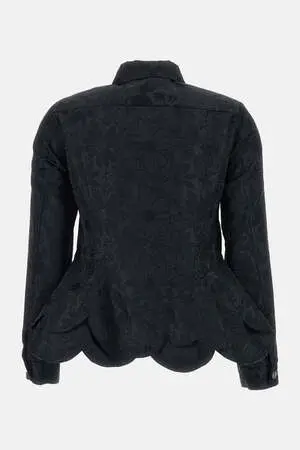 Comme Des Garçons Giacca Corta Layered In Jacquard Floreale - Nero