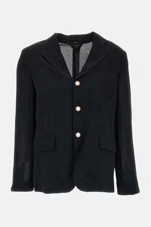 Comme Des Garçons Giacca Semitrasparente Con Bottoni Gioiello - Nero
