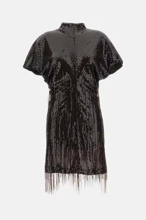 Federica Tosi Mini Abito Con Paillettes E Frange - Brown