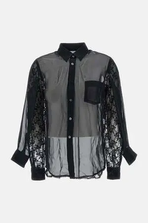 Comme Des Garçons Camicia Con Doppia Manica E Dettagli In Pizzo - Nero