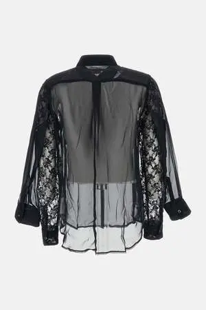 Comme Des Garçons Camicia Con Doppia Manica E Dettagli In Pizzo - Nero