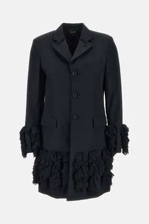 Comme Des Garçons Cappotto Monopetto Con Volant Plissettati - Black