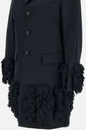 Comme Des Garçons Cappotto Monopetto Con Volant Plissettati - Black