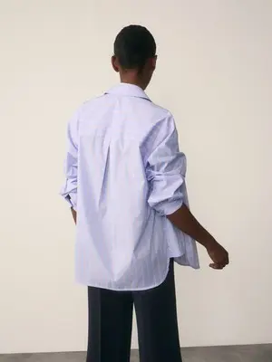 The Fold Claudia Long Sleeve Relaxed Fit Shirt - Blue
