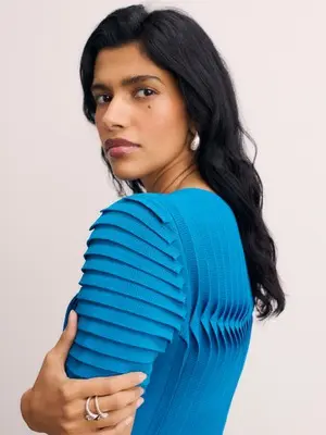 The Fold Allegra Stretch Knit Pleated Midi Dress