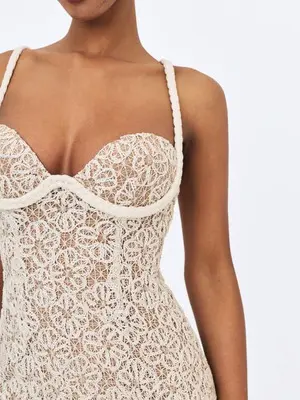 MISS CIRCLE NEW YORK Taliyah Braided-strap Chunky Lace Mini Dress