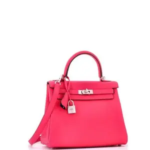 Hermès Kelly Handbag Bicolor Clemence With Brushed Palladium Hardware 25