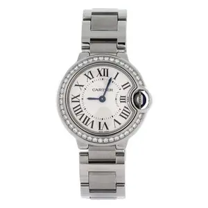 CARTIER Ballon Bleu De Quartz Watch Stainless Steel With Diamond Bezel 28 - Metallic Silver