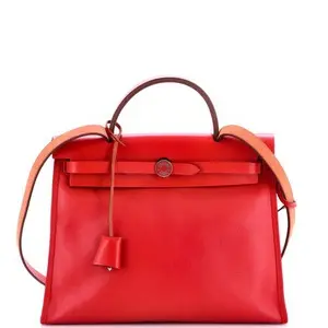 Hermès Herbag Zip Berline Vache Canvas And Leather 31 - Red