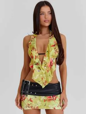 OUTCAST Qahira Crop Top Azzurra - Print