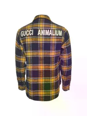 Gucci Wolf-embroidery Plaid Shirt - Blue