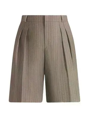Manière De Voir Lorette In Taupe Pinstripe Twin-pleat Tailored Shorts - Brown