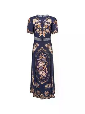 Farm Rio Floral-print Lace-trim Maxi Dress - Blue
