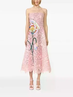 Costarellos Marina Floral-appliqué Corded Lace Midi Gown - Pink