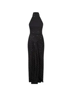 NISSA Crystal-embellished Ruched Maxi Dress