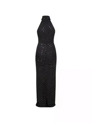 NISSA Crystal-embellished Ruched Maxi Dress
