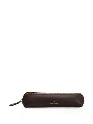 LA PORTEGNA Logo-print Leather Pencil Case - Brown