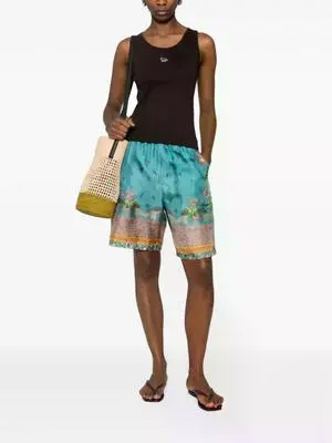 PIERRE-LOUIS MASCIA Printed Silk Straight Shorts - Blue