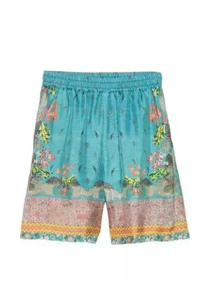 PIERRE-LOUIS MASCIA Printed Silk Straight Shorts - Blue