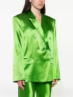 Erika Cavallini Double-breasted Satin-finish Blazer