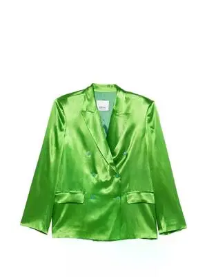 Erika Cavallini Double-breasted Satin-finish Blazer - Green