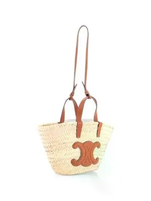 Celine Classic Panier Basket Raffia And Leather Teen Tote Bag - Brown