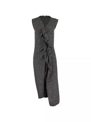 Michael Kors Frayed Ruched Tweed Midi Dress - Black