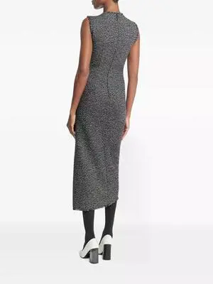 Michael Kors Frayed Ruched Tweed Midi Dress