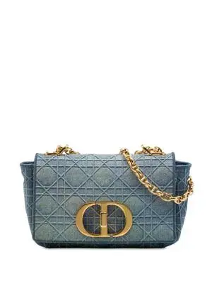 Dior 2021 Small Embroidered Denim Cannage Caro Bag Crossbody Bag - Blue