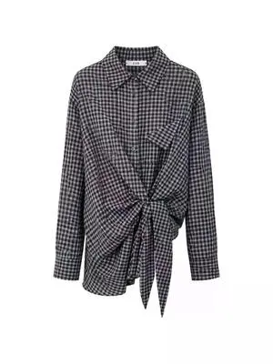 ELEH Check-pattern Knot-detail Shirt - Brown