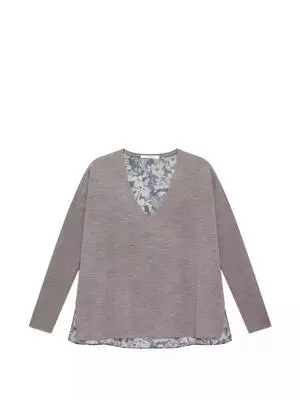 Malìparmi Floral-panel V-neck Sweater - Grey