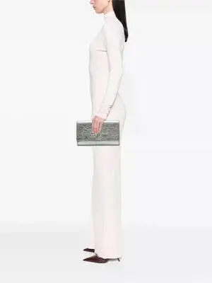 Saint Laurent 2013-2026 Large Textured Metallic Calfskin Monogram Belle De Jour Clutch Bag - Silver
