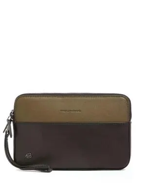 PIQUADRO Two-tone Leather Clutch Bag Brown
