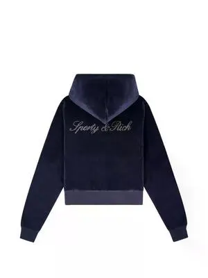 Sporty & Rich Signature Logo Krystal Logo-embellished Hoodie - Blue