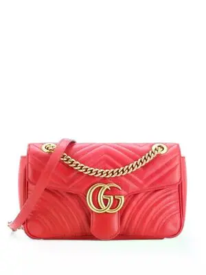 Gucci Gg Marmont Flap Bag Matelasse Leather Small Crossbody Bag - Red