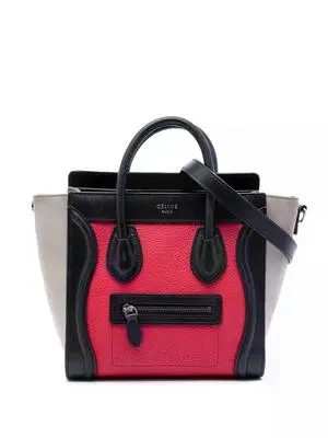 Celine 2017 Nano Tricolor Nubuck And Calfskin Luggage Tote Satchel - Red