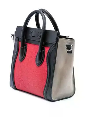 Celine 2017 Nano Tricolor Nubuck And Calfskin Luggage Tote Satchel - Red