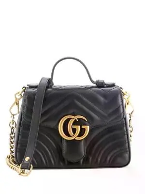 Gucci Gg Marmont Top Handle Flap Bag Matelasse Leather Mini Satchel