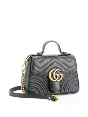 Gucci Gg Marmont Top Handle Flap Bag Matelasse Leather Mini Satchel