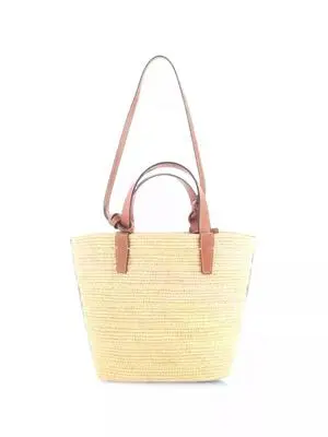 Celine Classic Panier Raffia And Leather Teen Tote Bag - Brown