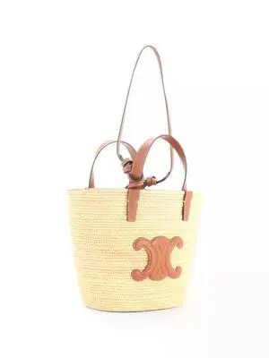 Celine Classic Panier Raffia And Leather Teen Tote Bag