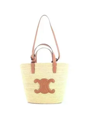 Celine Classic Panier Raffia And Leather Teen Tote Bag - Brown