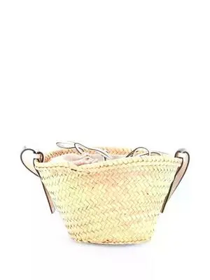 Loewe Drawstring Bucket Raffia And Leather Crossbody Bag - Neutrals