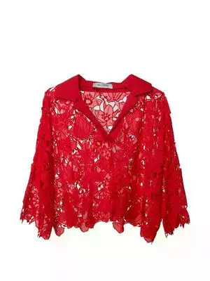 Valentino Garavani Floral Guipure Lace Top - Red