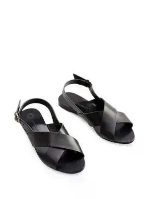 LA PORTEGNA Emilia Crossover-strap Sandals - Black