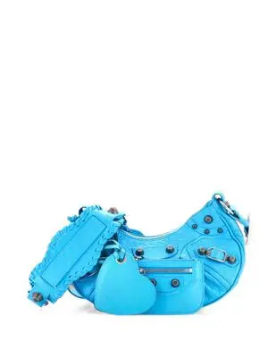Balenciaga Le Cagole Giant Studs Shoulder Bag Leather Xs Hobo Bag - Blue