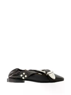 Toga Buckled Ruched Flats - Black