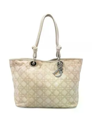 Dior 2008 Large Canvas Cannage Print Cherie Shopper Tote Bag - Neutrals