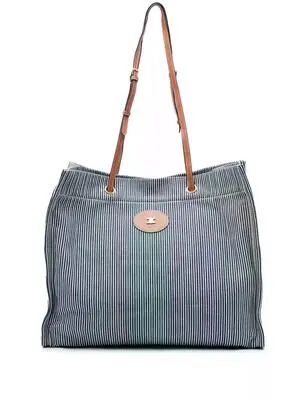 Celine 2019 Striped Textile And Calfskin Squared Cabas Tote Bag